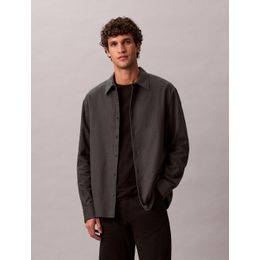 Flanellhemd Calvin Klein "LS MELANGE FLANNEL EASY SHIRT", Herren, Gr. M, N-Gr, schwarz, Web, Obermaterial: 100% Baumwolle, unifarben, regular fit normal, Rundhals, eingesetzt gerader Abschluss, Hemden, Mit Rundhalsausschnitt, regular fit