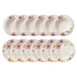 Villeroy & Boch Geschirr-Set VILLEROY & BOCH "Tafel-Set Mariefleur Basic 12er Set bunt", bunt, Porzellan, Geschirr-Sets, Geschirr-Set