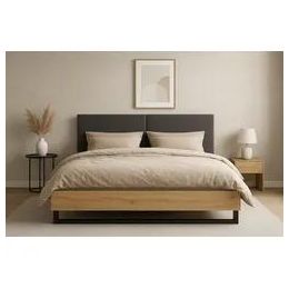 Polsterbett Home Affaire "PERY Bettgestell mit gepolstertem Kopfteil, Lattenrost und Bettkasten", schwarz, natur, dunkelgrau, B:165,8cm H:98,1cm L:211,4cm, 100% Polyester, Betten, Polsterbett, mit einem Metallrahmen mit Hebemechanismus, Kufengestell