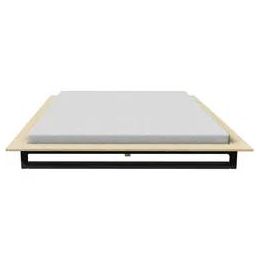 Futonbett OTTO HOME "Kobe, Massivholzbett aus Kiefer im Industrial Design, 200 KG belastbar", natur, schwarz, B:165cm H:18,5cm L:225cm, Betten, Futonbett, stabiles Kufengestell, rundum Ablagefl&auml;che, FSC, Made in Europe