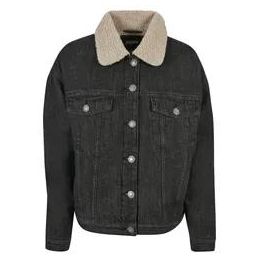 Jeansjacke Urban Classics "Urban Classics Damen Ladies Oversized Sherpa Denim Jacket", Damen, Gr. XS, schwarz washed, 100% Baumwolle, unifarben, oversize, amerikanischer Ausschnitt, Jacken Jeansjacke