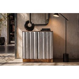 Riess Ambiente Kompaktes Sideboard ZALVERO 80cm natur silber Mangoholz mit Metall-Aluminium Front Riess-Ambiente