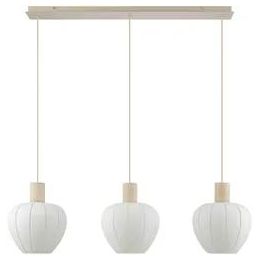 LUMICOUTURE Pendelleuchte "Annie", wei&szlig;, beige, 3, 1 Stk., Leuchten, 100 x 23,5 x 150 cm, E27, Glas/Travertin Stein, wei&szlig; beige, k&uuml;rzbar, Pendelleuchte