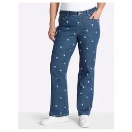 Bootcut-Jeans sheego, Damen, Gr. 40, Normalgr&ouml;&szlig;en, blau, bleached, 78% Baumwolle, 20% Polyester, 2% Elasthan, gebl&uuml;mt, gemustert, lang, Jeans