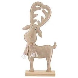 Dekoobjekt CREATIV HOME "Hirschfigur", hellbraun, B:17cm H:38cm T:5,5cm, Dekofiguren, mit Strick-Schal-Applikation
