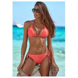 Triangel-Bikini Lascana, Damen, Gr. 44, Cup C/D, blau (koralle), Recycling-Polyamid, Glitzerf&auml;den, Strukturmuster, Bikini-Sets Triangel-Bikini, Glitzernde Strukturware