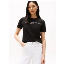 Kurzarmshirt Tommy Hilfiger "REG CORP LOGO C-NK SS", Damen, Gr. L (40), schwarz, Jersey, Obermaterial: 100% Baumwolle, bedruckt, unifarben, normal h&uuml;ftlang, Rundhals, eingesetzt abgesteppte Kante, Shirts, Baumwolle