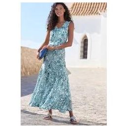 Maxikleid Buffalo, Damen, Gr. 42, N-Gr, wei&szlig;, blau, gr&uuml;n bedruckt, Jersey, Obermaterial: 100% Viskose, Paisley, bedruckt, figurumspielend ca. Mitte Wade, V-Ausschnitt, Kleider Maxikleid, mit Paisley-Druck, Sommerkleid, Volantkleid