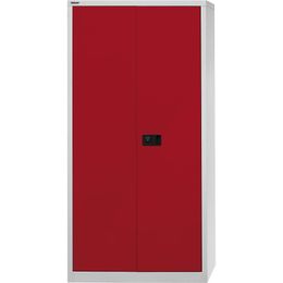 Bisley UNIVERSAL Fl&uuml;gelt&uuml;renschrank, HxBxT 1950 x 914 x 400 mm, 4 verzinkte Fachb&ouml;den, 5 Ordnerh&ouml;hen, lichtgrau / kardinalrot
