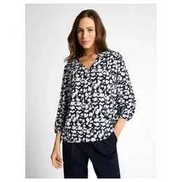 Klassische Bluse Tom Tailor, Damen, Gr. 34, blau ginkgo minimal, Web, Obermaterial: 100% Viskose, bedruckt, gemustert, regular fit Po-bedeckend, V-Ausschnitt, elastischer Bund, Blusen Bluse, mit All-Over Print
