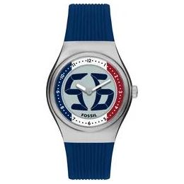 Quarzuhr Fossil "Archival Big Tic", blau, silberfarben, edelstahlfarben, Armbanduhren, Herren, Quarzuhr, Armbanduhr, Herrenuhr, Silikonarmband, analog, digital
