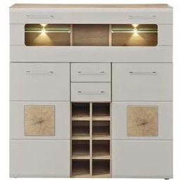 Highboard Innostyle "Barschrank SINFONIE, 120/129/37 cm BxHxT", cashmere matt, eiche altholz, B:120cm H:129cm T:37cm, ABS-Kunststoff, Glas, Holzwerkstoff, MDF, Metall, Sideboards, Highboard, 2 t&uuml;rig, 8 Flaschenf&auml;cher, 1 Glasklappe, LED-Beleuchtung, Soft-Close