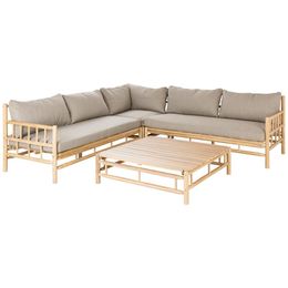Ambia Garden Loungegarnitur, Taupe, Teak, Holz, Textil, Akazie, Hartholz, F&uuml;llung: Kaltschaum, 231.5x231.5 cm, Loungem&ouml;bel, Gartenlounge-Sets