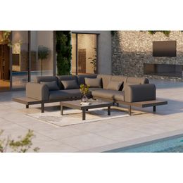 Ambia Garden Loungegarnitur, Anthrazit, Grau, Metall, Glas, Textil, F&uuml;llung: Polyester,Schaumstoff, L-Form, 273x273 cm, Tisch mit Glasplatte, Loungem&ouml;bel, Gartenlounge-Sets