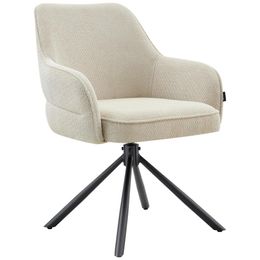 CARRYHOME Armlehnstuhl, Schwarz, Beige, Metall, Textil, konisch, 62x86x65 cm, Sitzfl&auml;che 360&deg; drehbar, automatische R&uuml;ckholfunktion, Esszimmer, St&uuml;hle, Esszimmerst&uuml;hle, Armlehnenst&uuml;hle