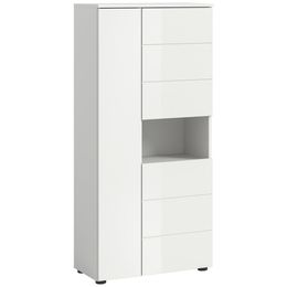 Mid.you Midischrank, Wei&szlig; Hochglanz, Kunststoff, 7 F&auml;cher, 60x133x34 cm, FSC Mix, stehend, Badezimmer, Badezimmerschr&auml;nke, Midischr&auml;nke