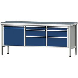 ANKE Werkbank, Gestellbauweise Serie V, 1 T&uuml;r 540 mm, 6 Schubladen, H&ouml;he 890 mm, Universalplatte