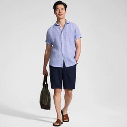 LANDS' END Premium Reinleinen-Shorts, Herren, size: regular, Blau, by Lands' End