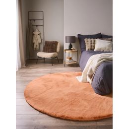 benuta Nest - Kunstfell-Teppich Dave Orange &oslash; 80 cm rund
