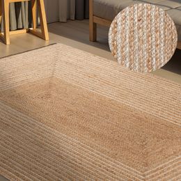 Teppich Hanse Home "Juno Line Juteteppich", beige (natur wei&szlig; gold), B:120cm H:9mm L:170cm, Oberfl&auml;che: 100% Jute. R&uuml;ckseite: 100% Jute, Teppiche, Teppich, Jute, Shape, Handgemacht, Wohnzimmerteppich, Naturteppich, Wohnzimmer