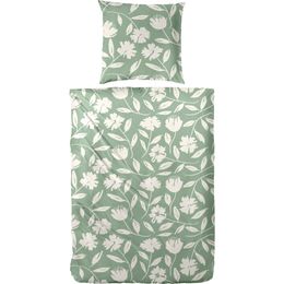 Wendebettw&auml;sche Primera "Perkal Bettw&auml;sche", gr&uuml;n, blume, B/L: 220cm x 155cm, 1 Stk., 1 Stk., Perkal, B/L: 80cm x 80cm, 2, Perkal, Obermaterial: 100% Baumwolle, Bettw&auml;sche, Wendebettw&auml;sche, glatte Oberfl&auml;che, perfekt f&uuml;r erholsame N&auml;chte, atmungsaktiv