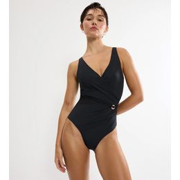 Badeanzug Triumph "Summer Twist", Damen, Gr. 44, Cup B, schwarz, Obermaterial: 77% Polyamid, 23% Elasthan, Badeanz&uuml;ge Badeanzug, schmeichelhafte Drapierung mit Mesh-Einsatz