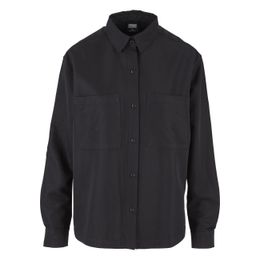 Kurzarmshirt Urban Classics "Urban Classics Damen Ladies Oversized Twill Shirt", Damen, Gr. XS, schwarz, 68% Viskose, 32% Polyester, unifarben, oversize, amerikanischer Ausschnitt, Shirts