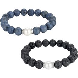 Armband Set Firetti "Multipack Schmuck Geschenk Edelstahl Armschmuck Armkette Edelstein", blau (edelstahlfarben, schwarz, blau, wei&szlig;, schwarz, blau), Armb&auml;nder, Damen, 21cm, Edelstahl Nylon Perlen, Edelstahl, Nylon, Perlen, mit Lavastein, Dumortierit - mit Muschelperle
