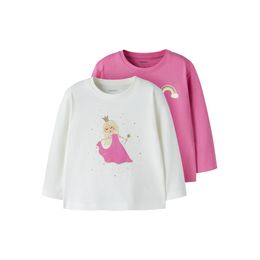 Langarmshirt name it "NMFVEEN 2P LS NREG TOP", M&auml;dchen, Gr. 116, cloud dancer pack:strawberry moon, Jersey, Obermaterial: 100% Baumwolle, bedruckt, unifarben, Rundhals, Shirts Langarmshirt