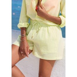 Strandshorts Vivance, Damen, Gr. 38, N-Gr, limone, Web, Obermaterial: 100% Baumwolle, Strukturmuster, unifarben, figurumspielend kurz, Hosen Strandshorts, aus Strukturware, leichte Sommershorts, Strandshorts
