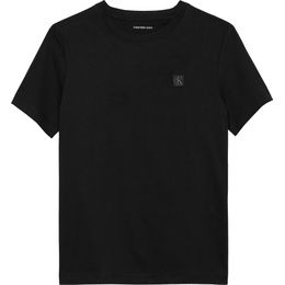 T-Shirt Calvin Klein Jeans "MINI BADGE REGULAR T-SHIRT", M&auml;dchen, Gr. 4 (104), pvh schwarz, Single Jersey, Obermaterial: 100% Baumwolle, unifarben, regular fit normal, Rundhals, eingesetzt abgesteppte Kante, Shirts T-Shirt, Regular fit, Badge