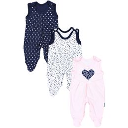 Strampler TUPTAM "Strampler Baby M&auml;dchen Strampler mit Fu&szlig; 3er Pack", Jungen, Gr. 50, N-Gr, blau (herz rosa herzchen dunkelblau bl&uuml;mchen wei&szlig;), Obermaterial: 100% Baumwolle CO., Overalls
