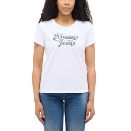 Kurzarmshirt Mustang "Damen Style Alma", Damen, Gr. L, wei&szlig;, Jersey, 100% Baumwolle, Rundhals, Shirts