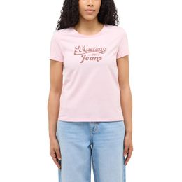 Kurzarmshirt Mustang "Damen Style Alma", Damen, Gr. L, hellrosa, Jersey, 100% Baumwolle, Rundhals, Shirts