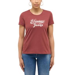 Kurzarmshirt Mustang "Damen Style Alma", Damen, Gr. L, dunkelrot, Jersey, 100% Baumwolle, Rundhals, Shirts
