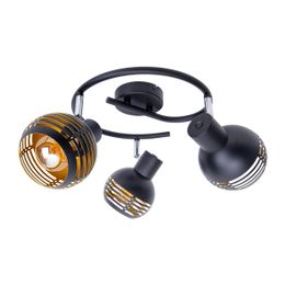 N&auml;ve N&Auml;VE Deckenspots "Casco", schwarz, 3, &Oslash; 12cm H: 15cm, 1 Stk., Leuchten, 3er Wand-/Deckenrondell schwarz, innen golden, exkl. 3x E27, D: 48cm