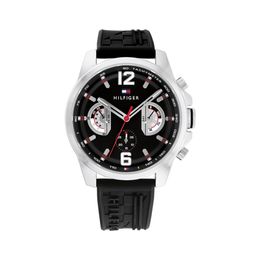 Multifunktionsuhr Tommy Hilfiger "TUCKER", schwarz, Armbanduhren, Herren, Quarzuhr, Armbanduhr, Herrenuhr, Silikonarmband, analog