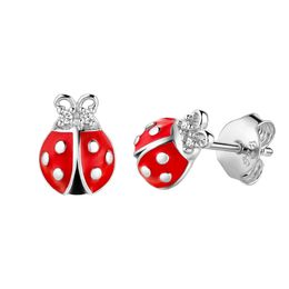 Paar Ohrstecker Firetti "Schmuck Geschenk Silber 925 Ohrschmuck Ohrringe Marienk&auml;fer", silberfarben, rot, schwarz, kristallwei&szlig;, kristallwei&szlig;, Ohrringe, M&auml;dchen, Silber 925 (Sterlingsilber), mit Zirkonia (synth.)