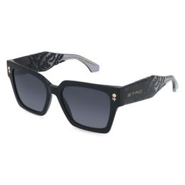 Etro 0128/S | Damen-Sonnenbrille | Fassung: Vollrand, Eckig, Kunststoff, Schwarz | Glasfarbe: Grau