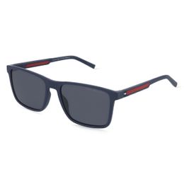 Tommy Hilfiger TH 2201/S | Herren-Sonnenbrille | Fassung: Vollrand, Eckig, Kunststoff, Blau Rot | Glasfarbe: Grau