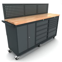 Valkenpower Werkbank mobil 2 T&uuml;ren 12 Schubladenschrank inkl. Werkzeugwand