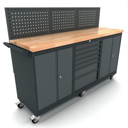 Valkenpower Werkbank mobil 2x 2 T&uuml;ren 7 Schubladenschrank inkl. Werkzeugwand