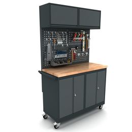 Valkenpower Werkbank mobil 2x 2 T&uuml;ren inkl. Werkzeugwand und Oberschrank