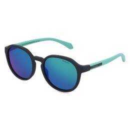 Polaroid PLD 8078/S | Kinder-Sonnenbrille | Fassung: Vollrand, Panto, Kunststoff, Schwarz Matt | Glasfarbe: G15 Spiegel Gr&uuml;n