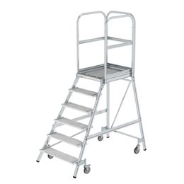 Munk Podesttreppe einseitig mit Federrollen / Stahl-Gitterrost - 6 Stufen