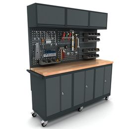 Valkenpower Werkbank mobil 3x 2 T&uuml;ren inkl. Werkzeugwand und Oberschrank