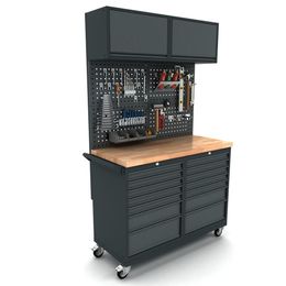 Valkenpower Werkbank mobil 2x 7 Schubladenschrank inkl. Werkzeugwand und Oberschrank