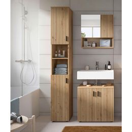 Mid.you Badezimmer, Eiche Artisan, Kunststoff, 3-teilig, Holzoptik, 5 F&auml;cher, 90 cm, FSC Mix, h&auml;ngend, stehend, Badezimmer, Badm&ouml;belsets & Badm&ouml;belserien, Badm&ouml;bel-Sets