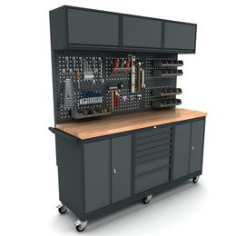 Valkenpower Werkbank mobil 2x 2 T&uuml;ren 7 Schubladenschrank inkl. Werkzeugwand und Oberschrank