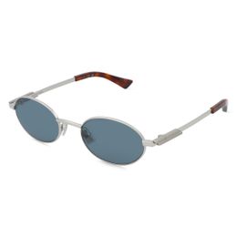 Bottega Veneta BV1470S | Unisex-Sonnenbrille | Fassung: Vollrand, Rund, Metall, Silber Blau | Glasfarbe: Blau